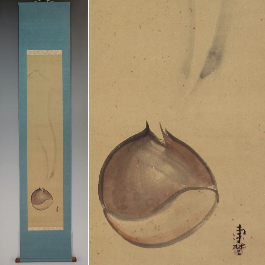 Vintage/antique Japanese Hanging Scroll,good Omen Art,big Chestnut and ...
