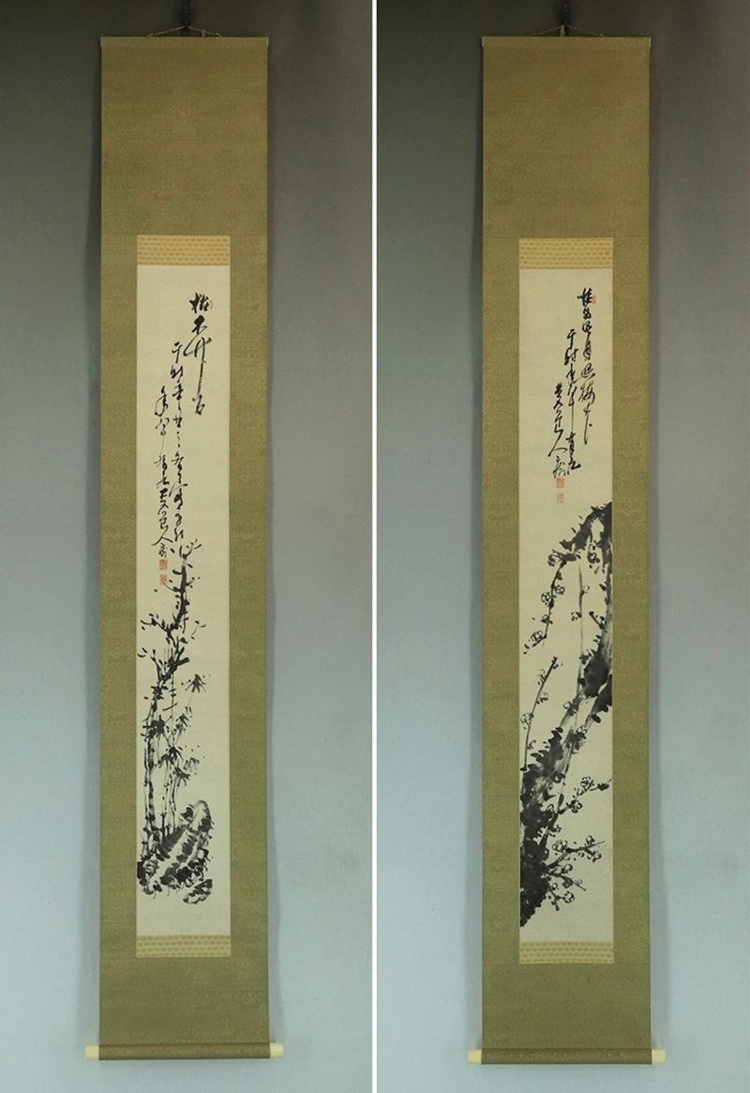 PAIR of Hanging Scroll Painting Antique Painting,japanese Art,kakejiku ...