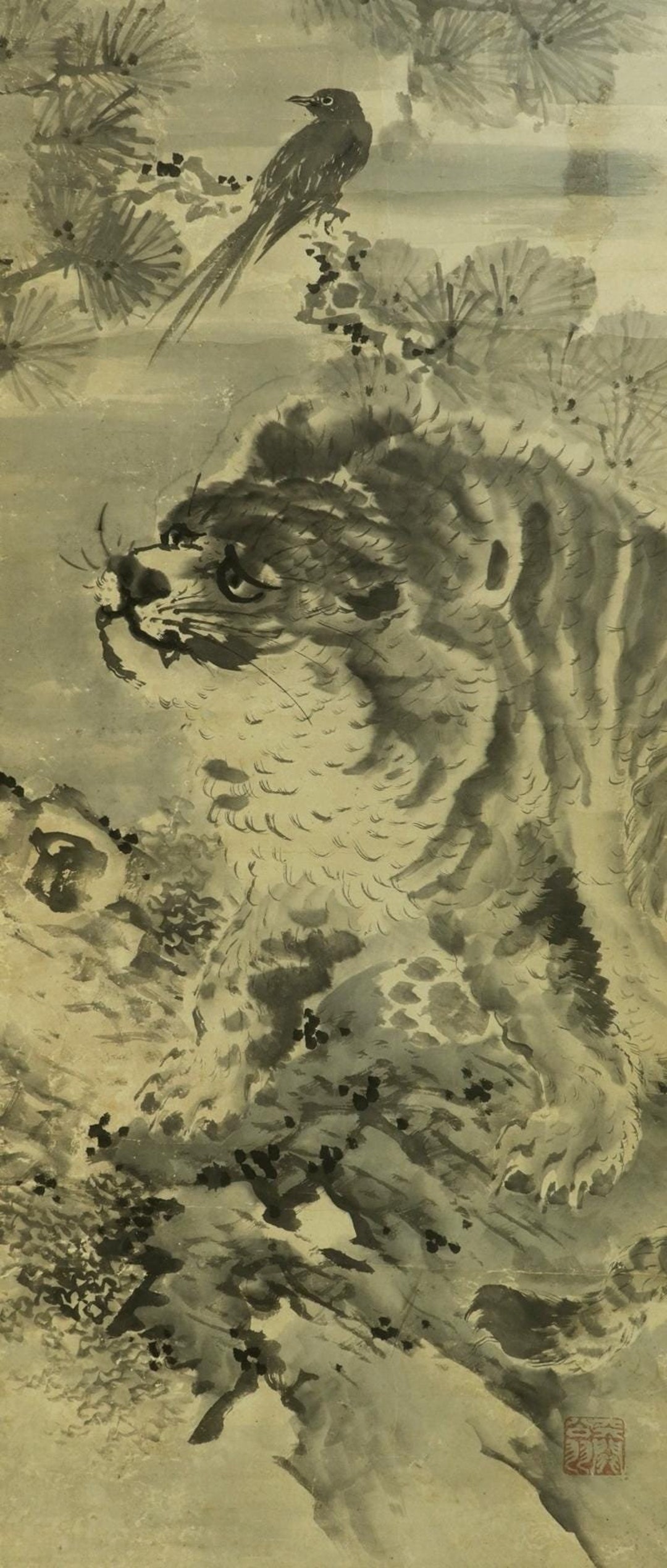 Antique Wall Decor Art,hanging Scroll Painting Tiger,neko Tora Tiger ...