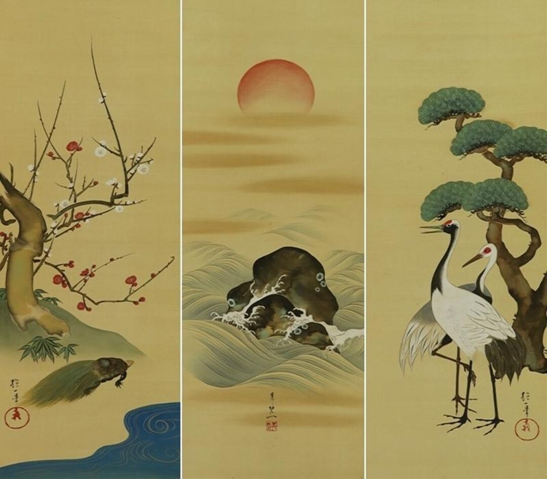 Antique Japanese Wall Hanging Decor,wall Decor,crane Painting,rinpa ...