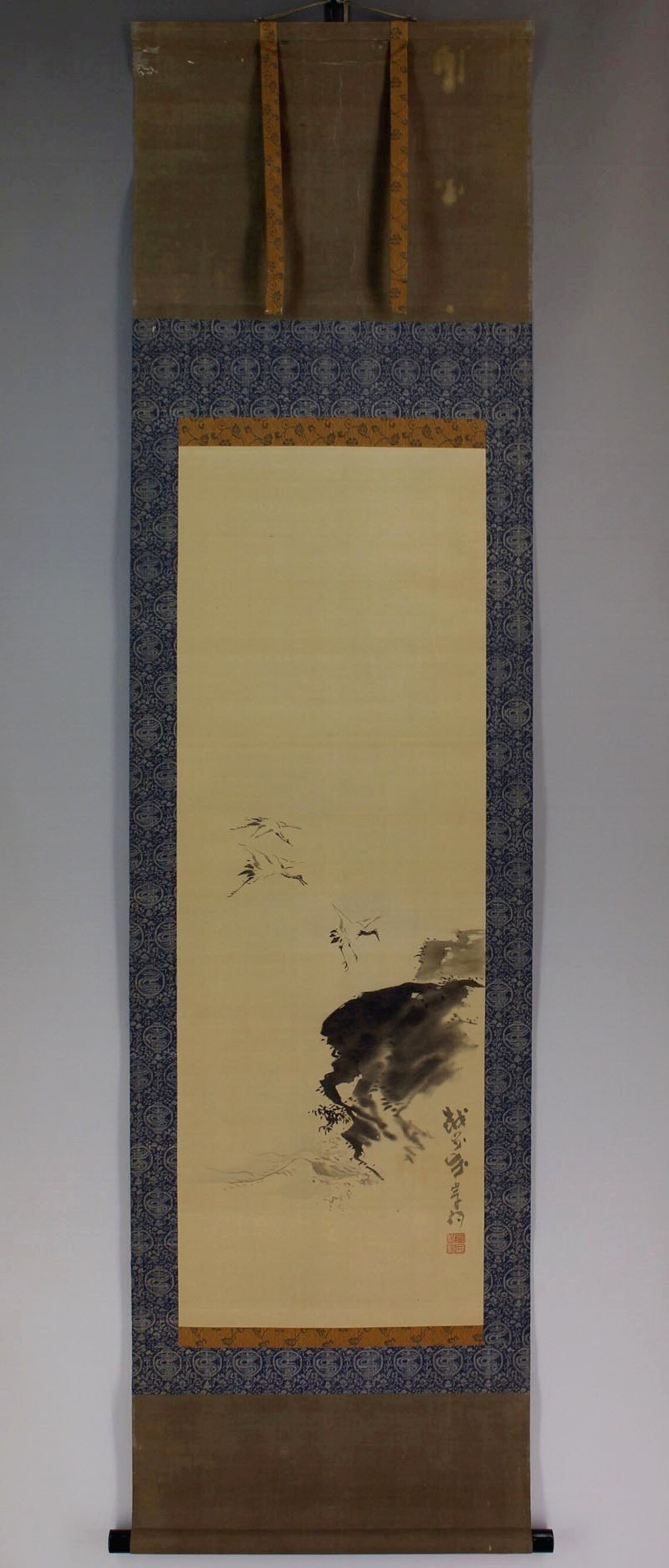 Antique Kishi School Scroll Painting,kakemono Scroll,crane in the Surf ...
