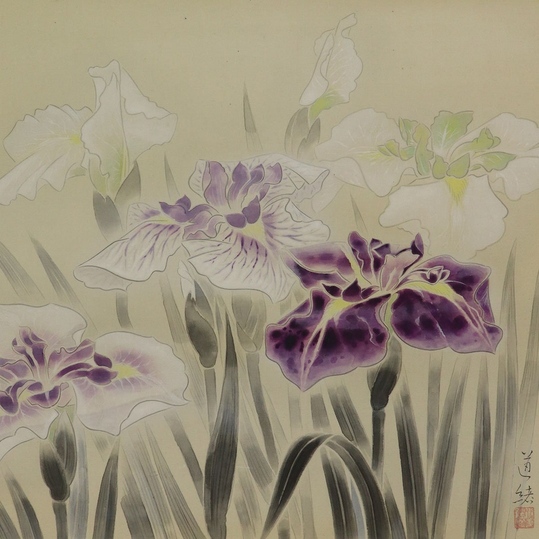 Vintage Hanging Scroll,iris,iris Flower Painting,kakemono Scroll ...