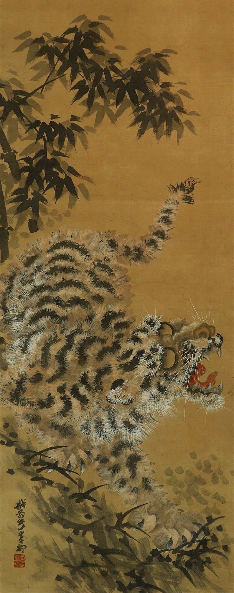 Antique Wall Decor Hanging Scroll Tiger Painting,neko Tora Tiger ...