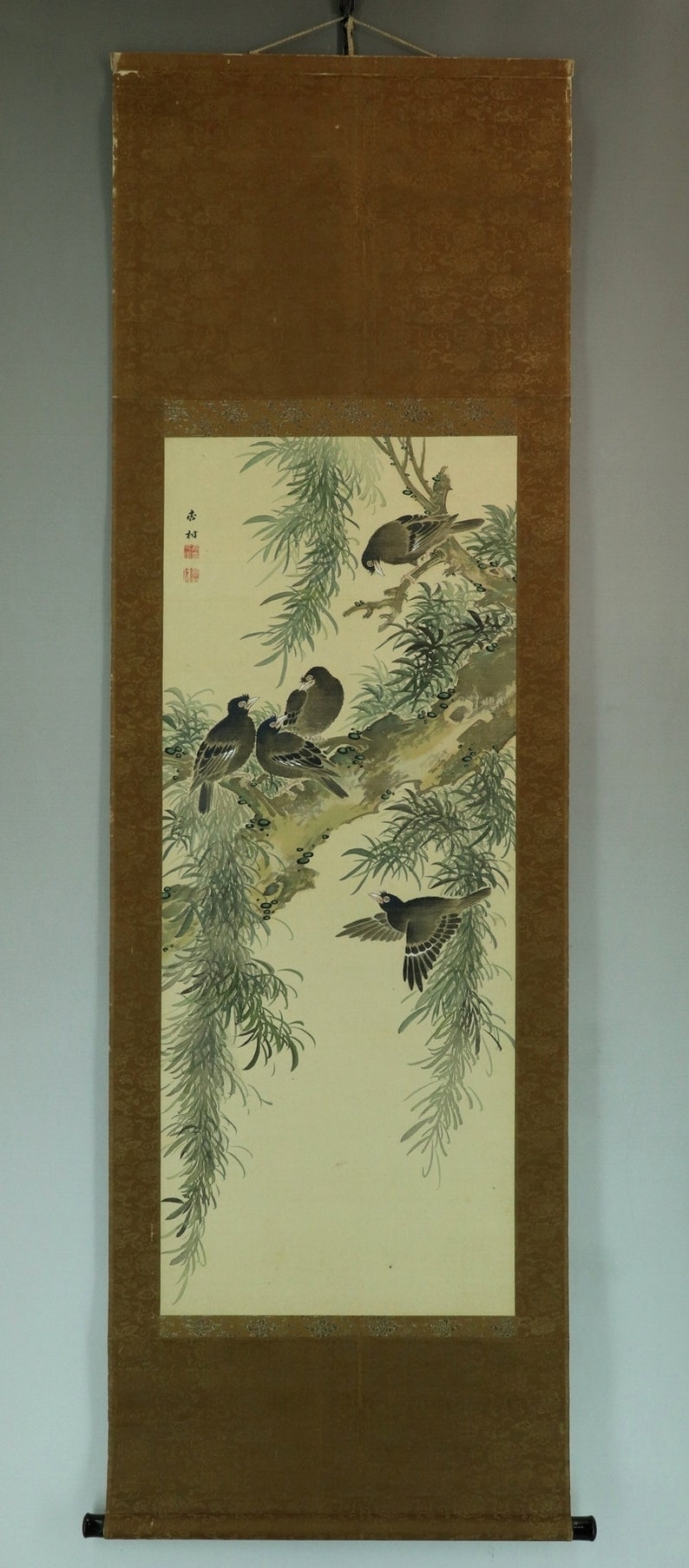 Antique Japanese Wall Hanging Decor,wall Art,bird and Flower,crested ...