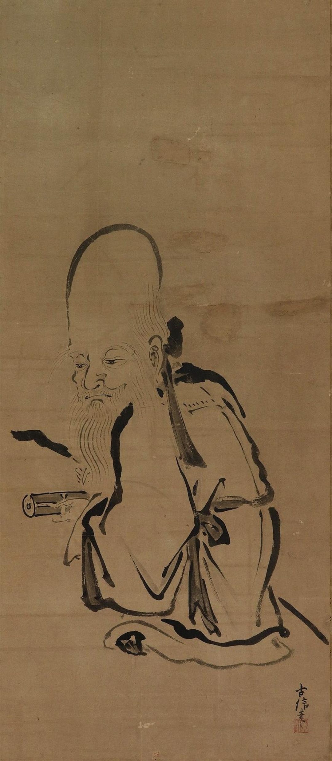 Antique Hanging Scroll Painting,fukurokuju,japanese Scroll Art,silk ...