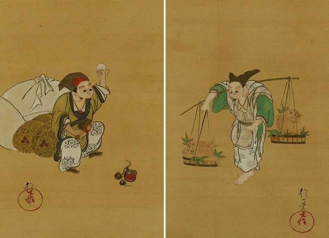 PAIR Antique Japanese Wall Hanging Decor,wall Decor,god of the Sea ...