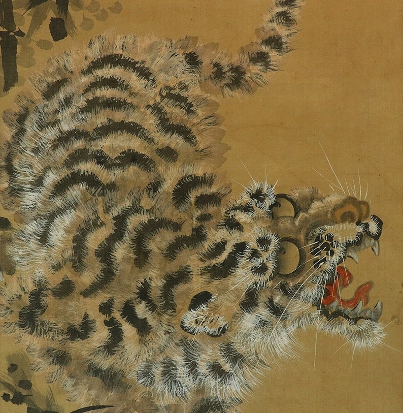 Antique Wall Decor Hanging Scroll Tiger Painting,neko Tora Tiger ...