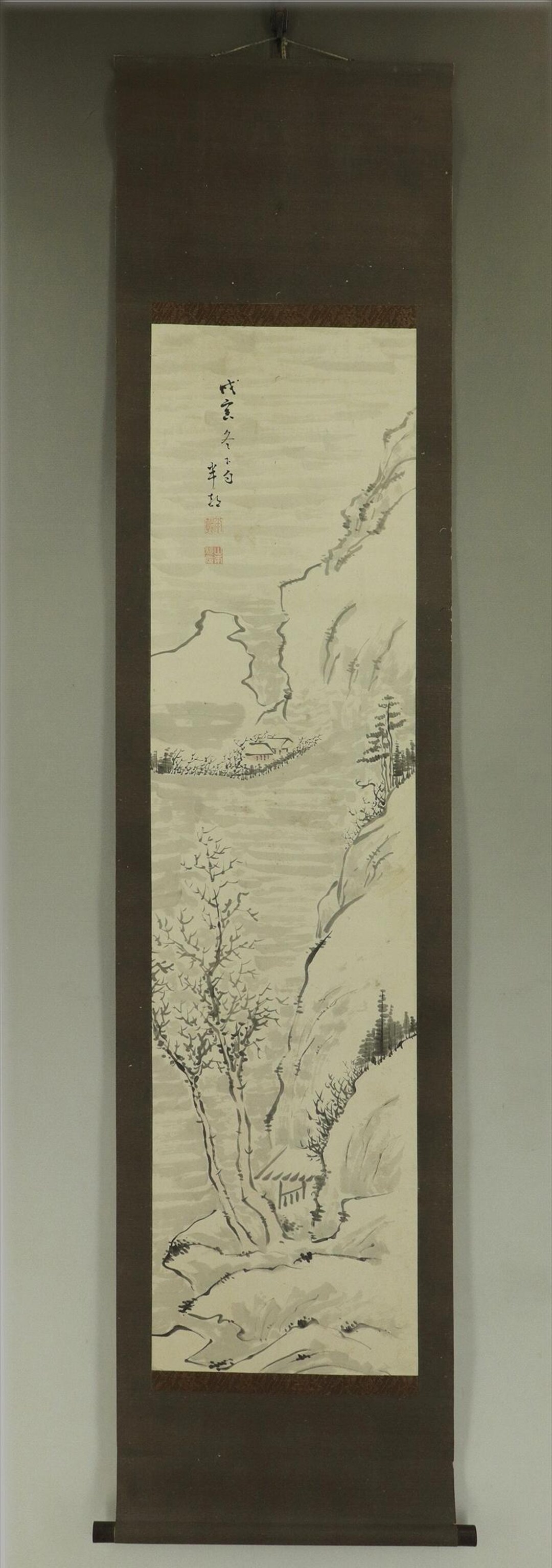 Antique Japanese Hanging Scroll Ink Painting Snowy Landscape, Winter ...