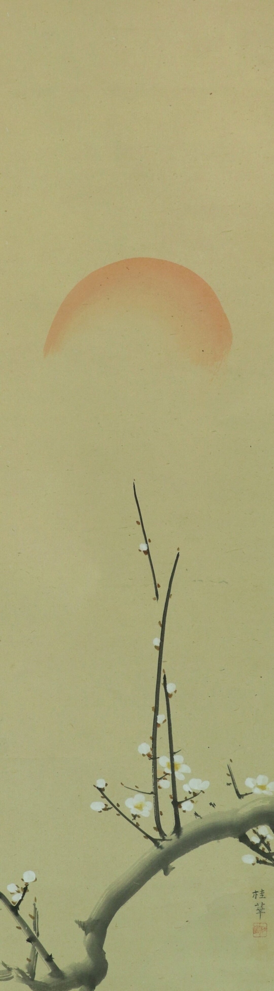 Vintage Scroll Art,sunrise and Ume Plum Blossoms,kakemono Scroll,flower ...
