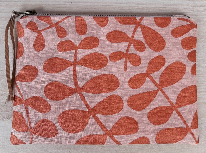 Jungle Metallic Copper on Pale Pink Linen Flat Zip Pouch - Etsy