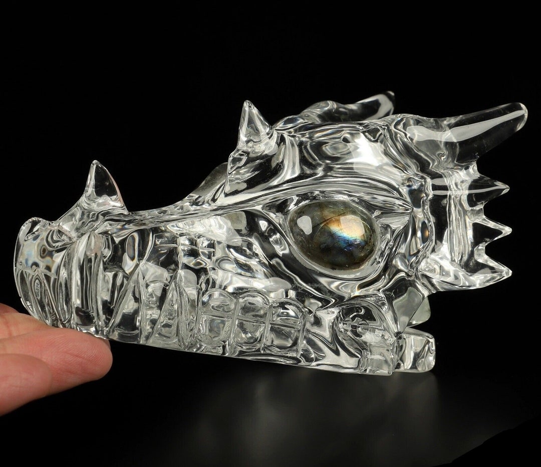 K9 Crystal Dragon Skull 5 in 1.5 Lbs Realistic Hand Carved Borosilicate ...
