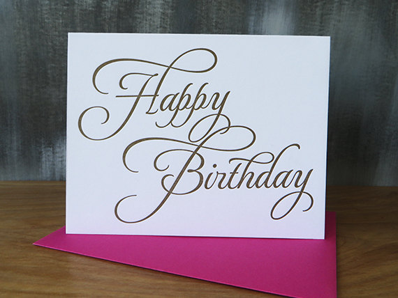 Happy Birthday Script Letterpress Card - Etsy