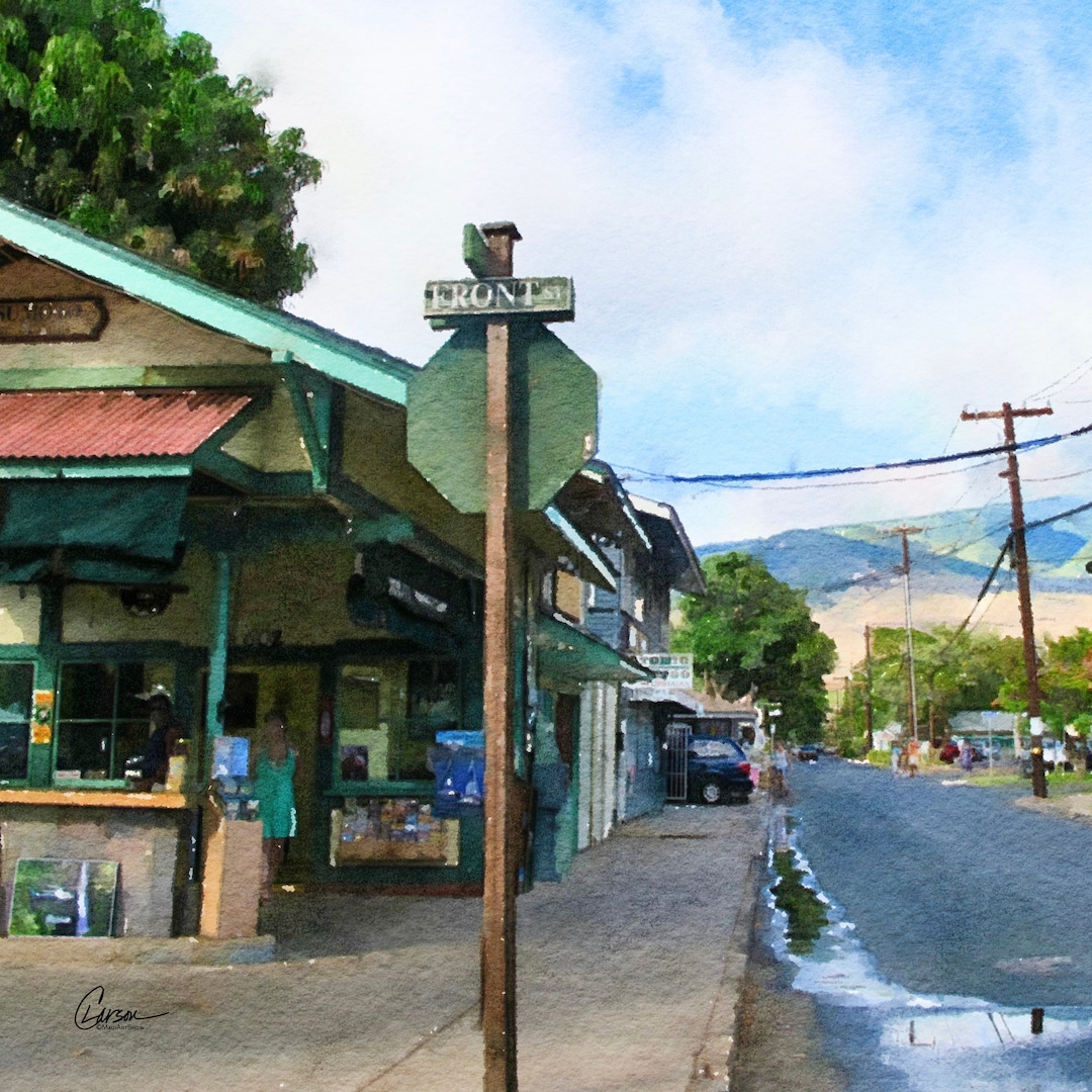 FRONT STREET SIGN 12x12 Square - Old Lahaina Town View Maui Hawaii ...