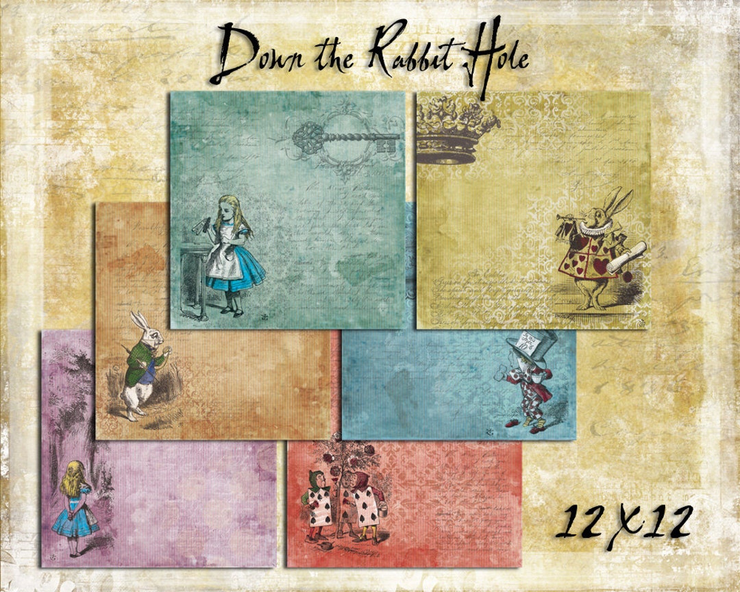 Digital Paper Pack Down the Rabbit Hole 12x12 Alice in Wonderland ...