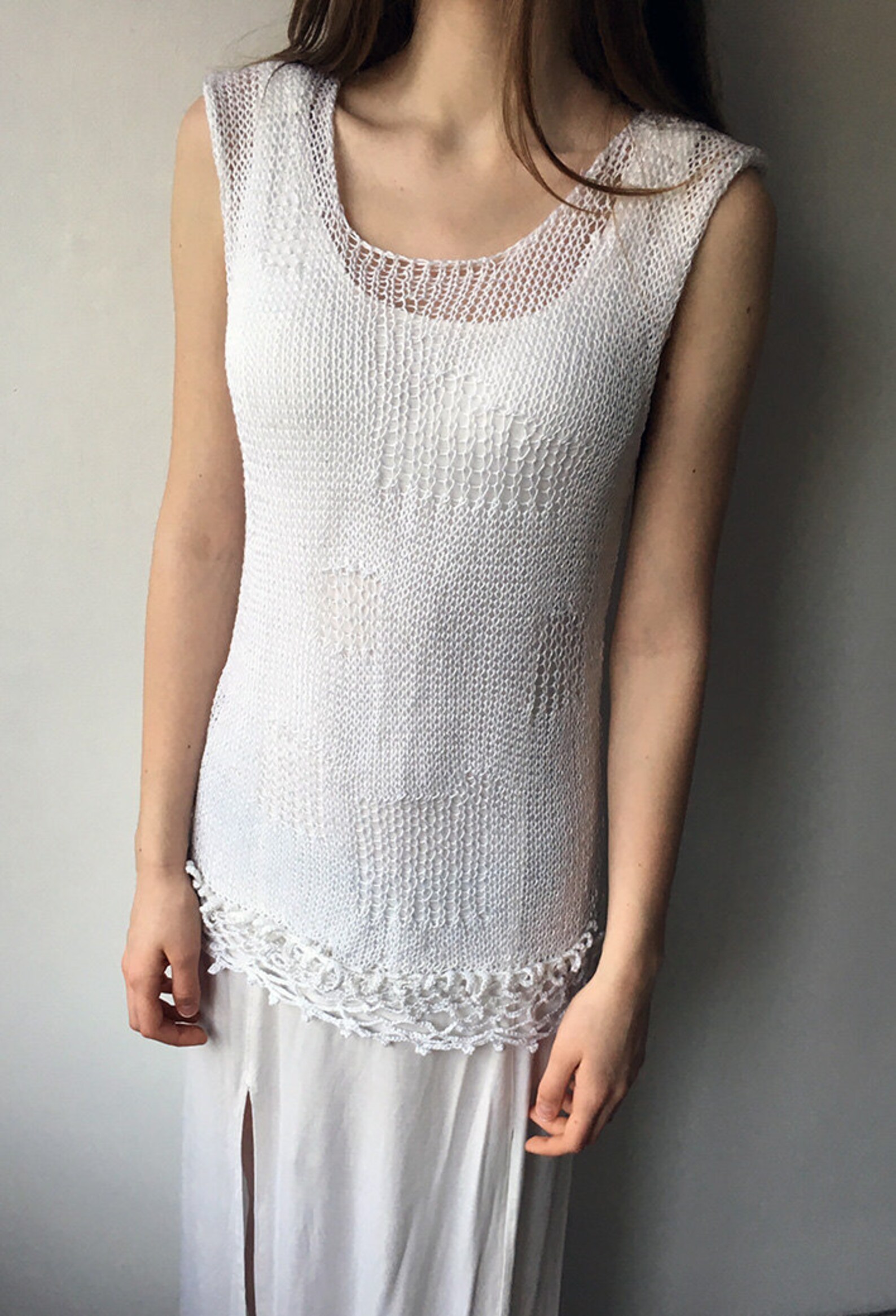 Knitted Summer Tunic/ Knitted Summer Vest/ Beach Tunic/ White Womens ...