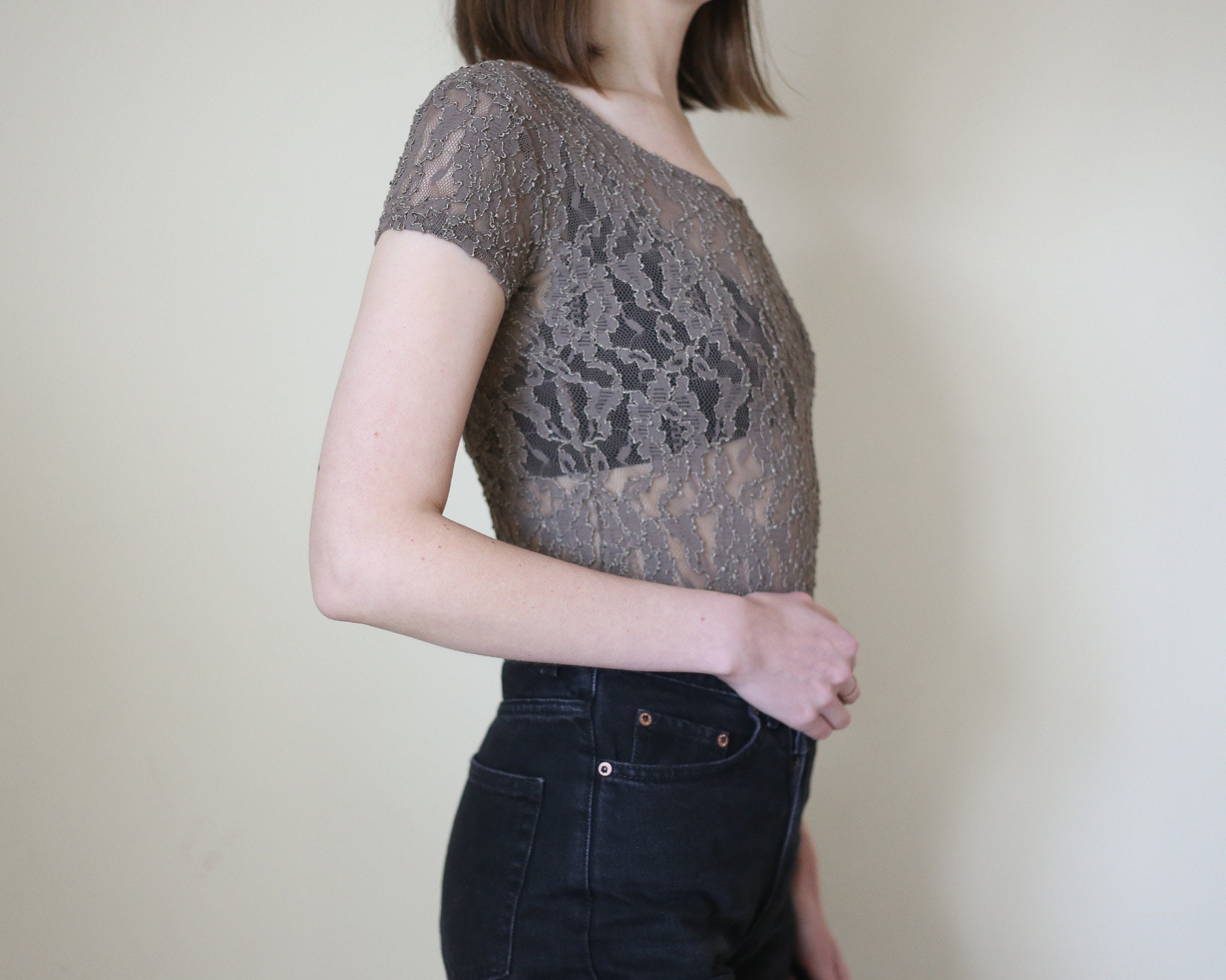 Brown Lace Bodysuit Y2k See Through One Piece S-M - Etsy