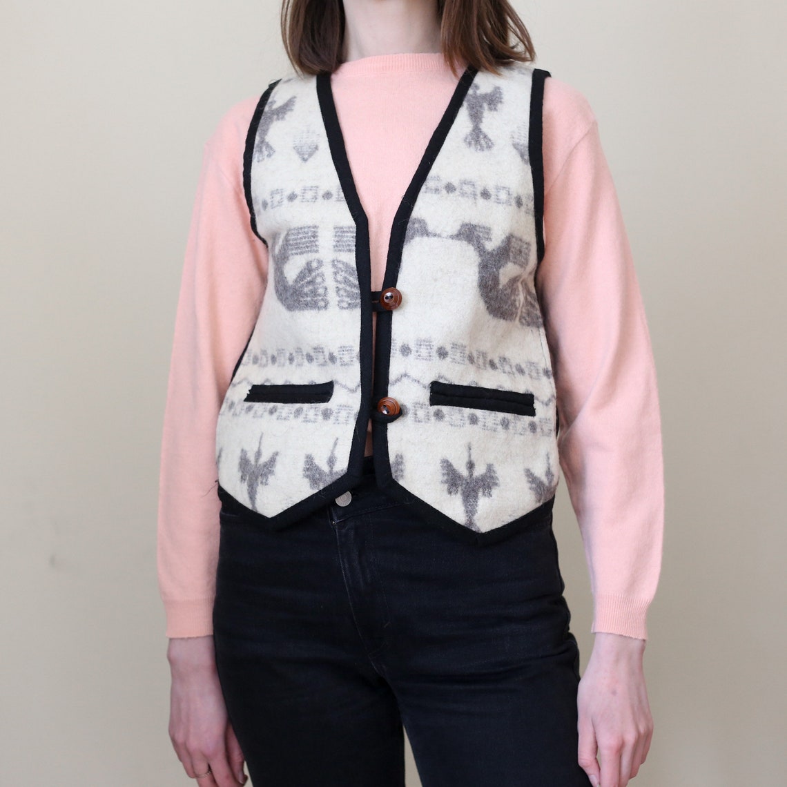 Patterned Waistcoat, Beige Button up Vest, S-M - Etsy