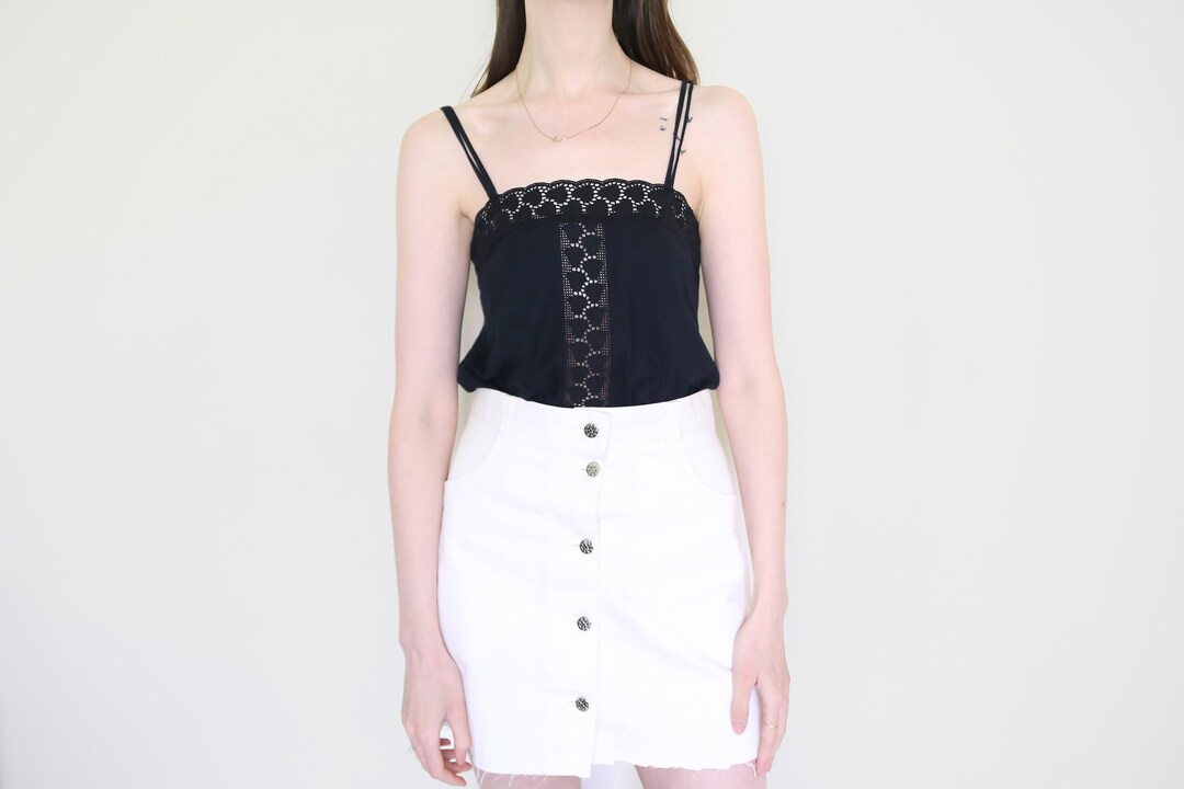 Black Eyelet Tank Top With Double Straps, M - Etsy