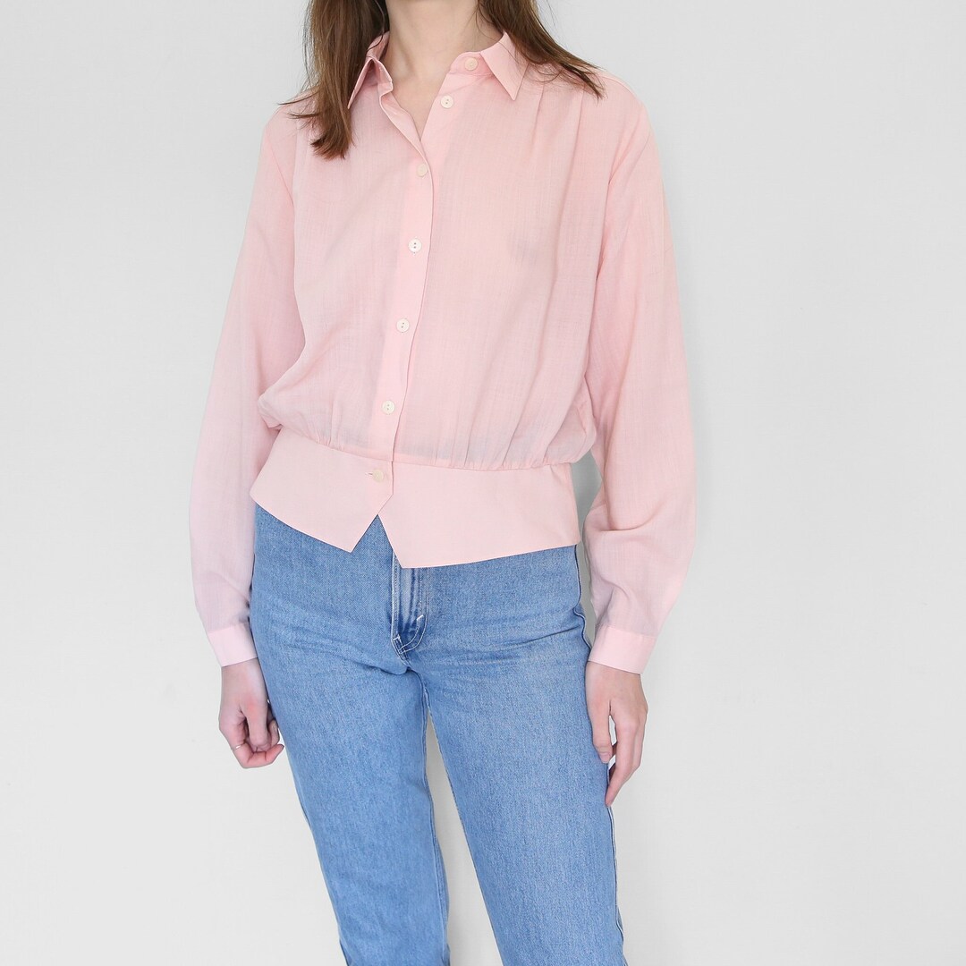 70's Pastel Pink Button up Blouse, See Through Pink Shirt, S-M - Etsy