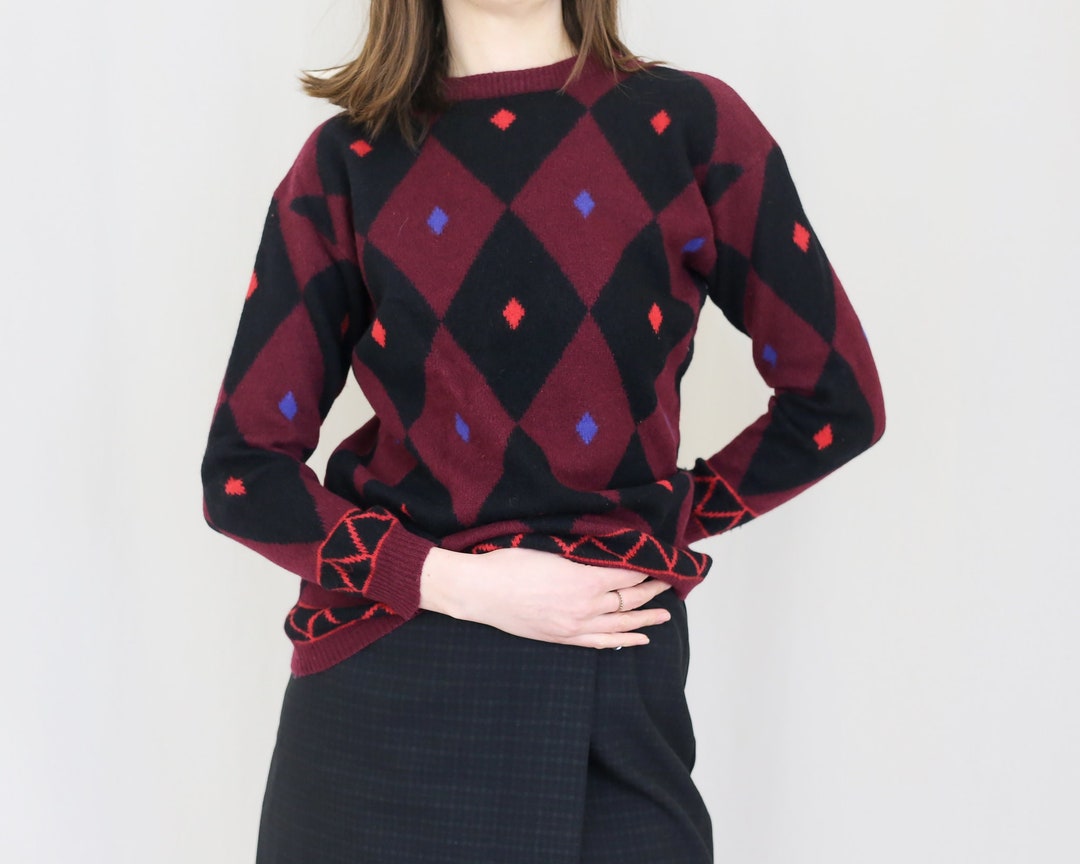 Wool Argyle Sweater, Circus Pattern Pullover, S-M - Etsy