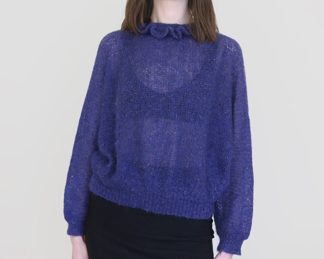 Knitted See Through Sweater With Ruffle Collar, S-M - Etsy