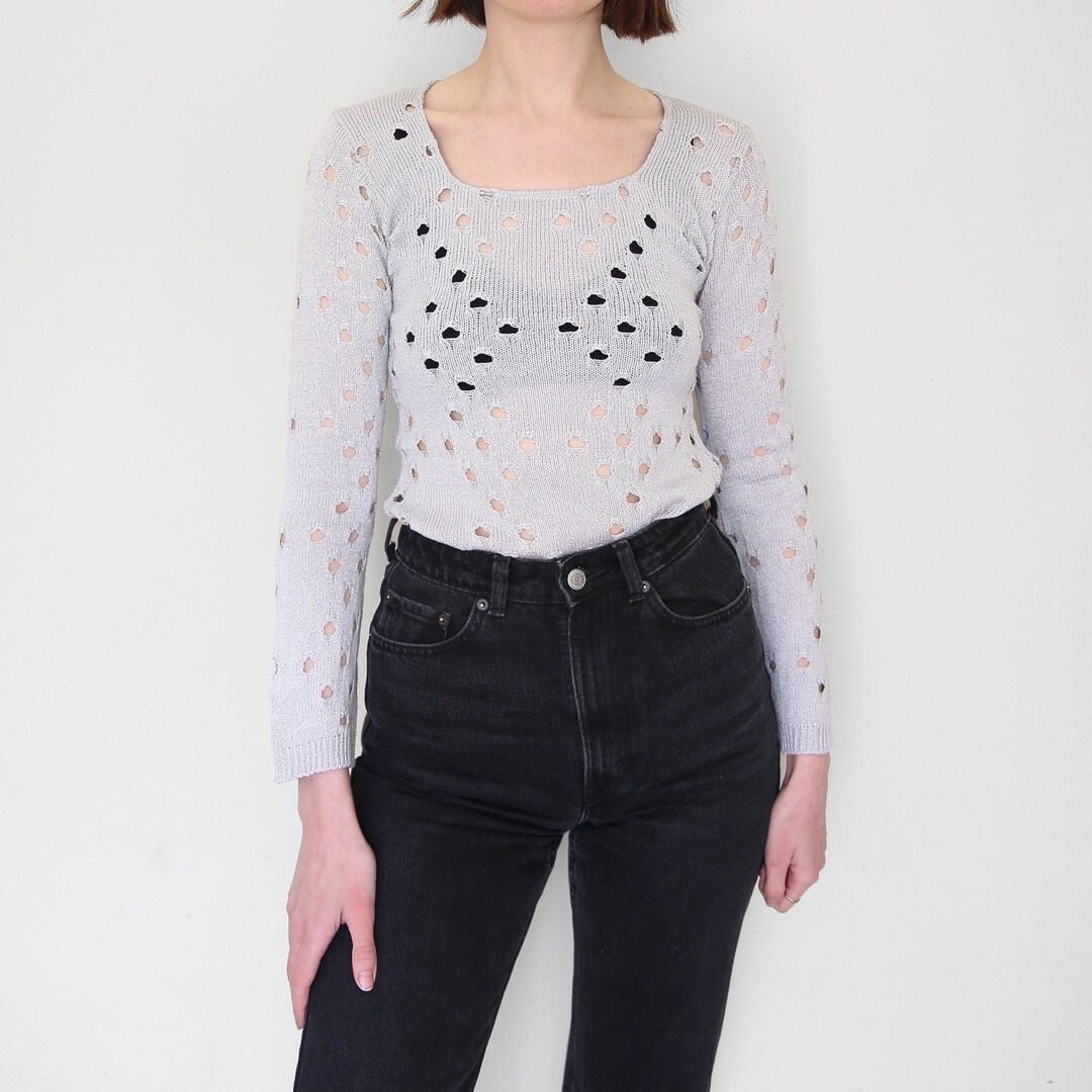 Knitted See Through Gray Sweater XS-S - Etsy