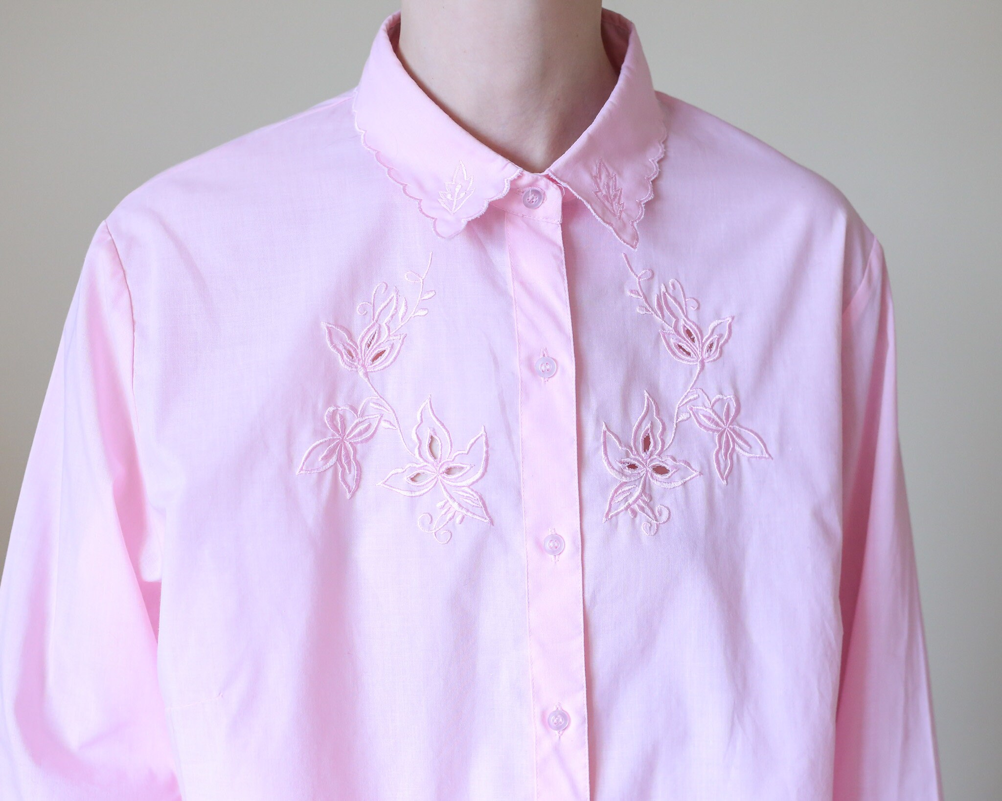 Embroidered Baby Pink Button up Blouse, M-L - Etsy