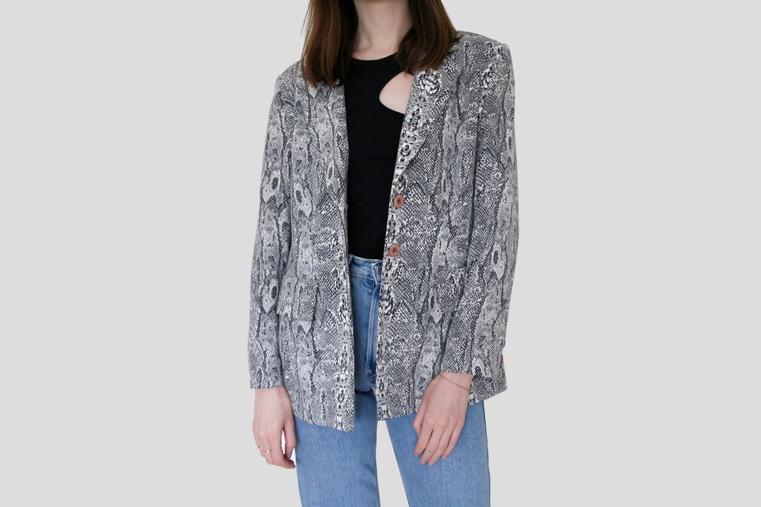 Snake Skin Pattern Jacket With Shoulder Pads, Python Blazer, Size M L ...