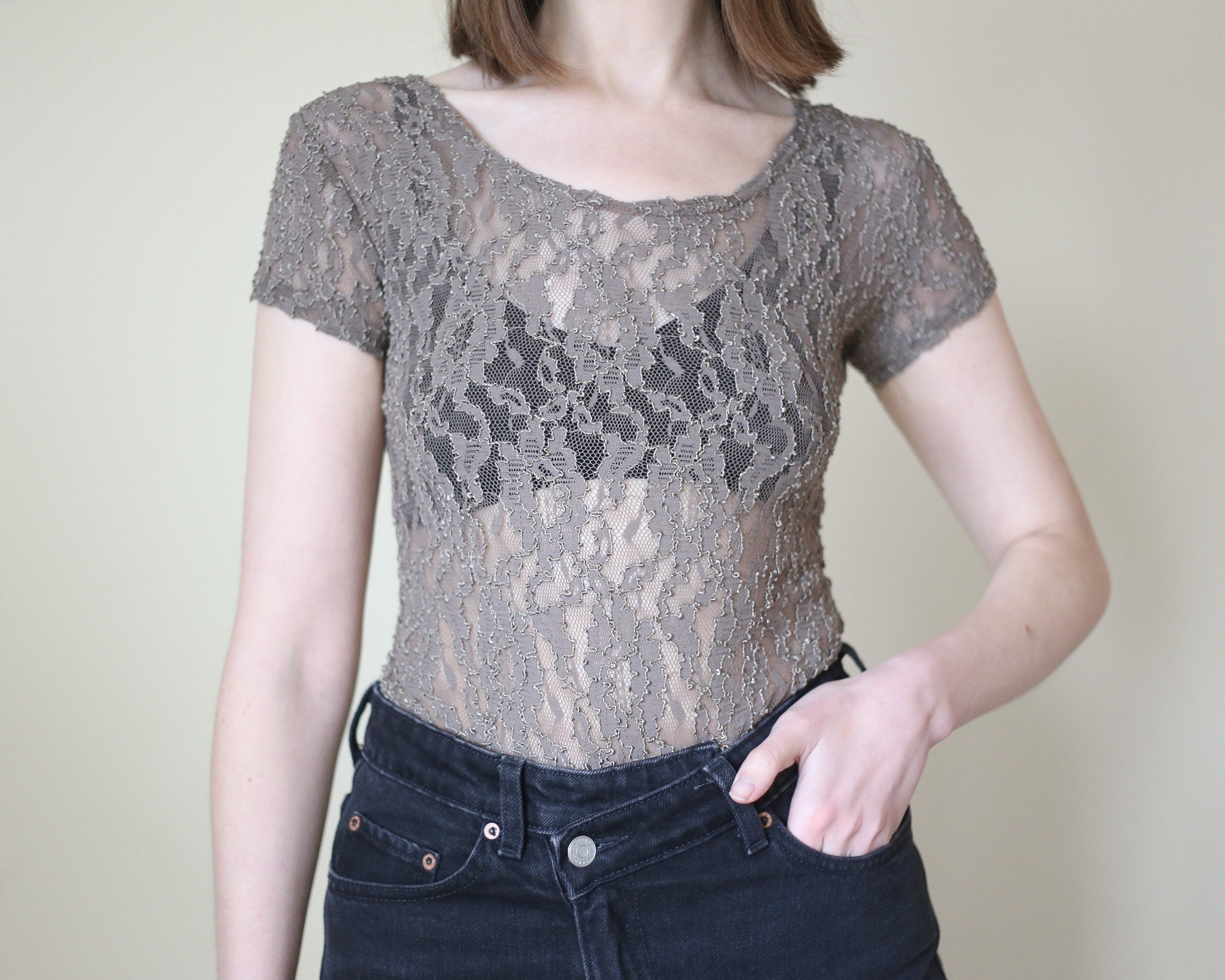 Brown Lace Bodysuit Y2k See Through One Piece S-M - Etsy