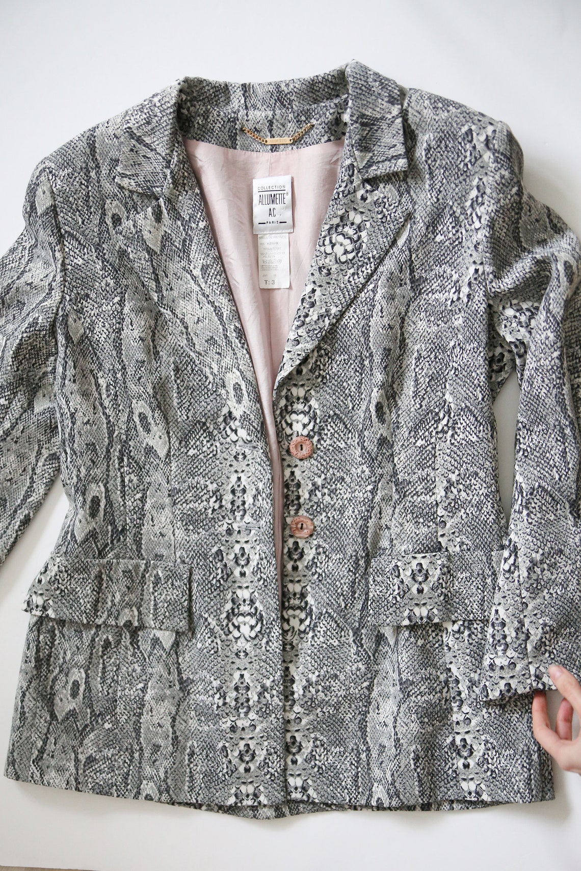 Snake Skin Pattern Jacket With Shoulder Pads, Python Blazer, Size M L ...