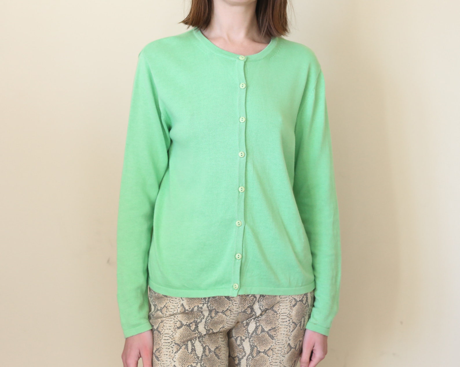 Lime Green Classic Cardigan, S-M - Etsy