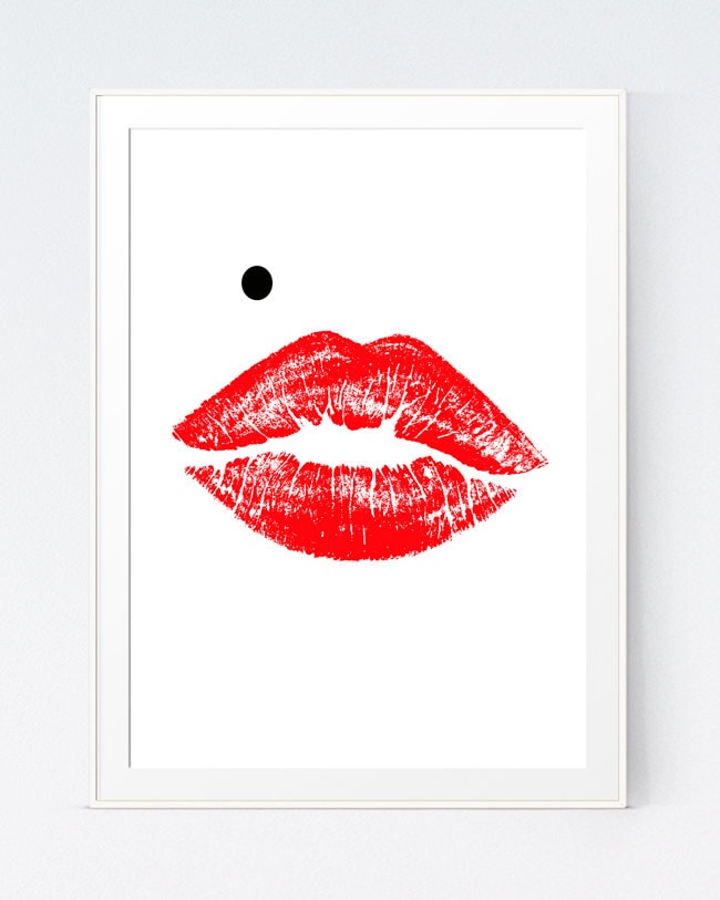Marilyn Monroe Black And White Red Lips Wallpaper 0640
