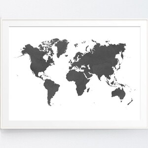 Grey World Map Art Printable Art Grey Wall Art Something - Etsy
