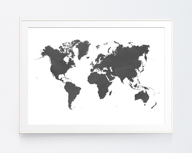 Grey World Map Art Printable Art Grey Wall Art Something - Etsy