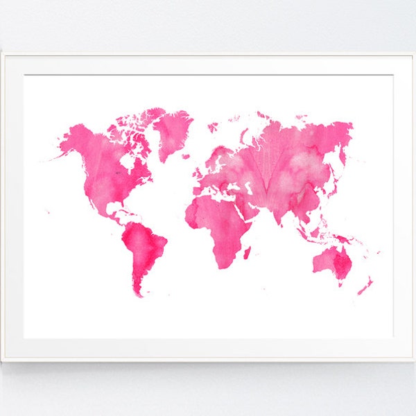 Pink World Map Printable - Etsy