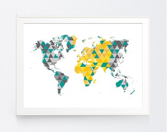 Yellow Teal Gray | Etsy