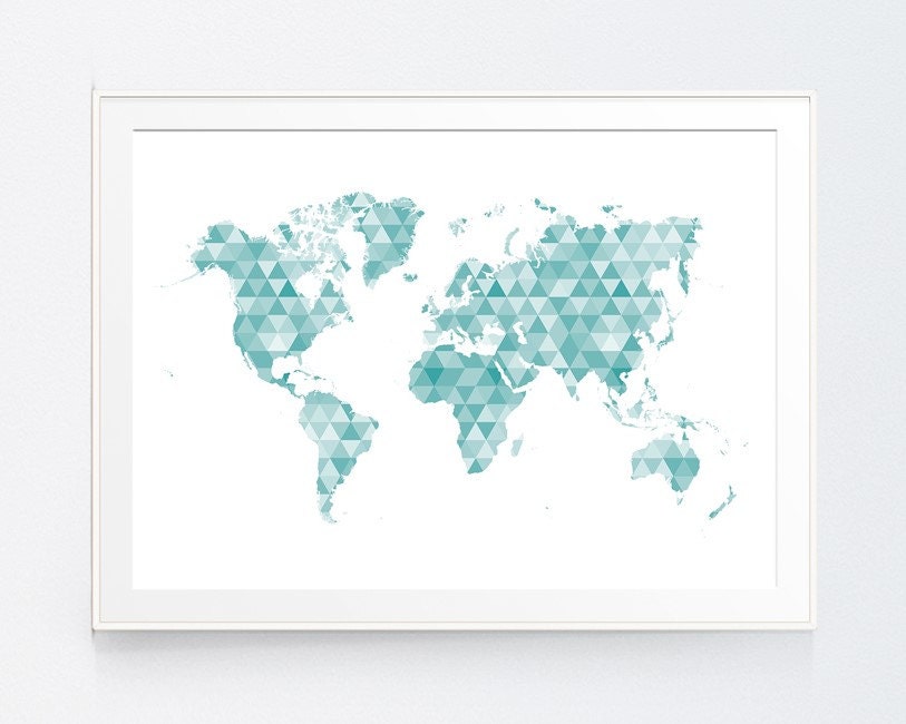 Turquoise World Map World Map Print World Map Art Blue - Etsy México