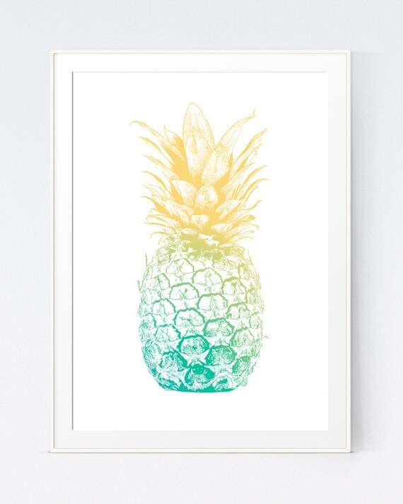 Turquoise Gold Pineapple Print Turquoise and Gold - Etsy