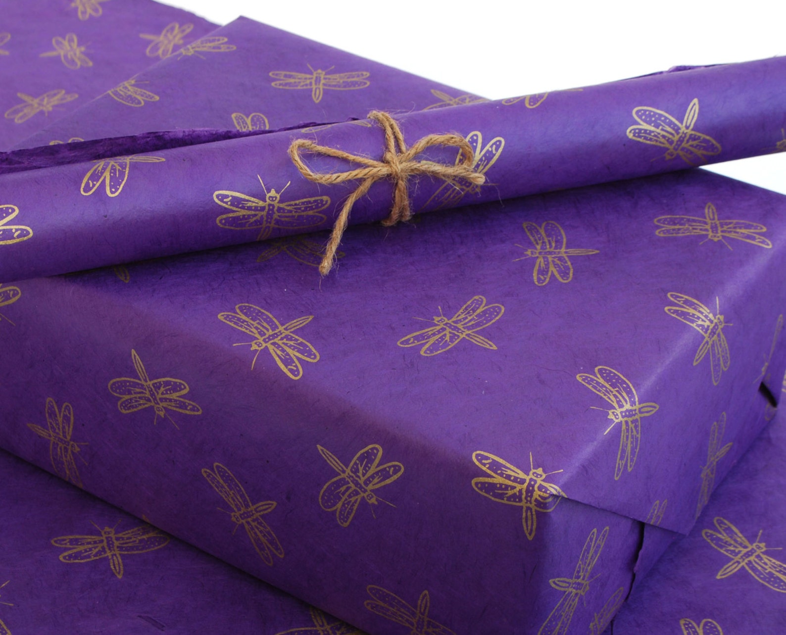 Lokta Wrapping Paper Gold Dragonfly on Purple Dye Hand Made | Etsy