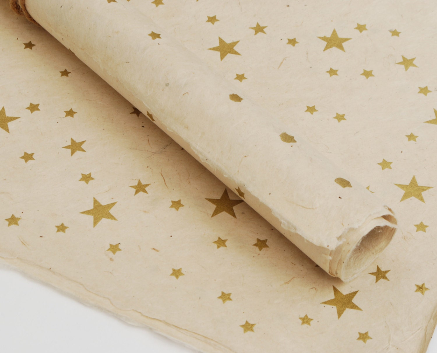 Lokta Wrapping Paper Gold Stars on Natural Hand Made and Fair | Etsy