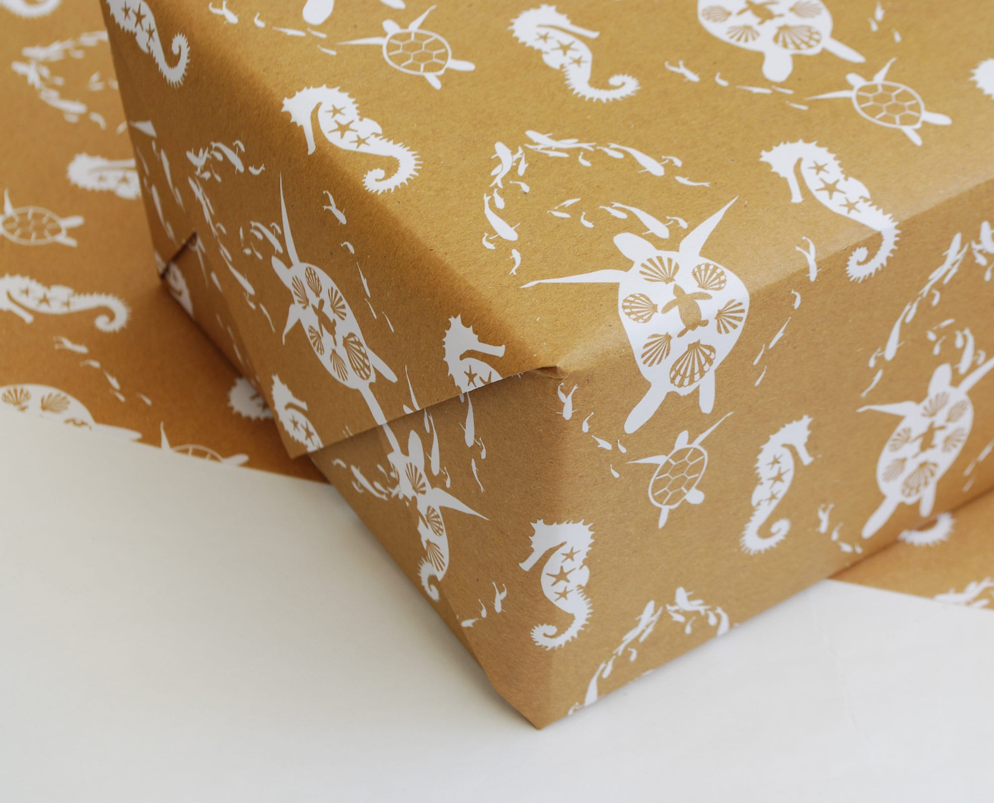 Recycled Wrapping Paper, Turtle Ocean Manilla Brown and White, Eco ...