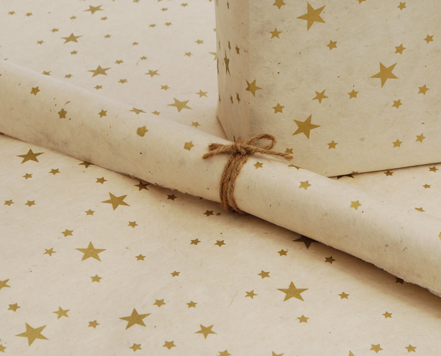 Lokta Wrapping Paper Gold Stars on Natural Hand Made and Fair | Etsy