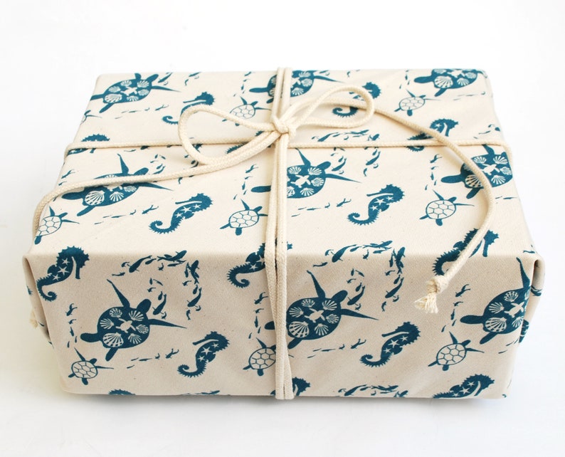 Fabric Gift Wrap Organic Cotton Turtle Ocean Print Plastic - Etsy