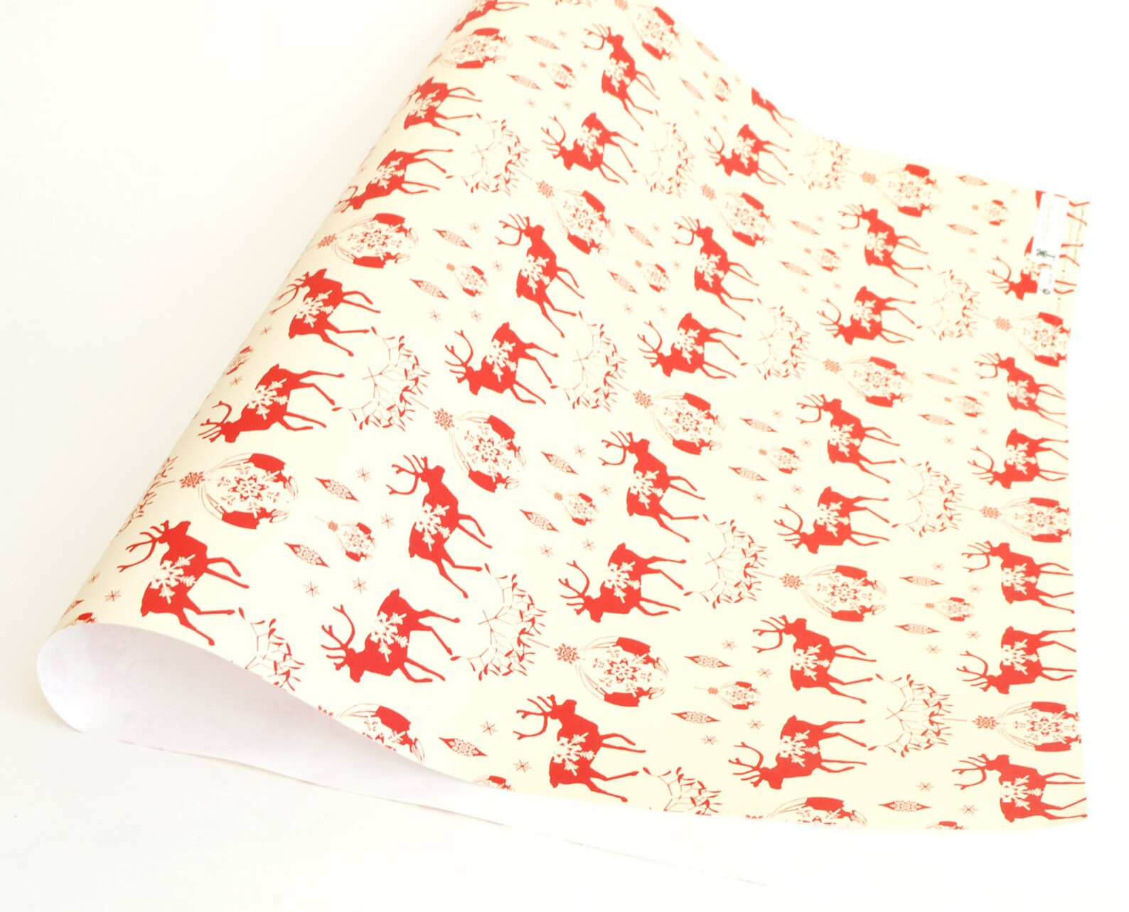 Recycled Wrapping Paper, Christmas Reindeer Baubles and Snowflakes, Eco ...
