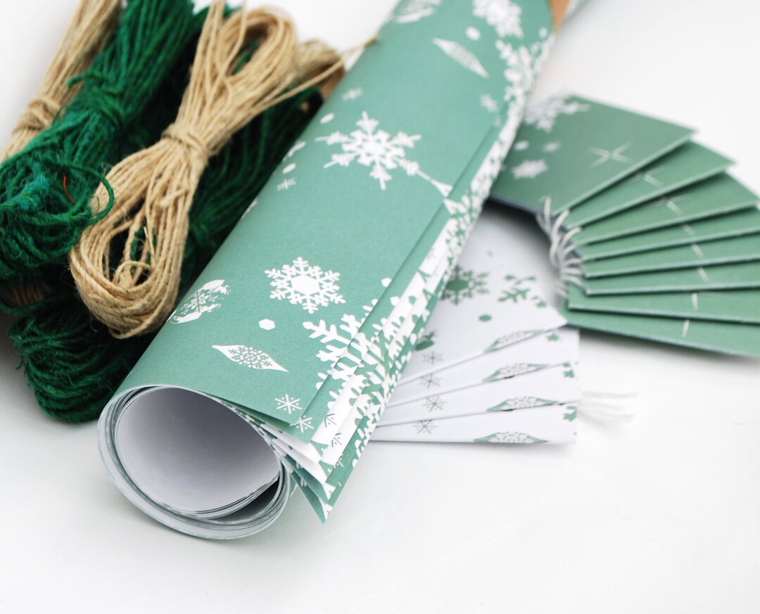 Eco Christmas Wrapping Paper Bundle, Snowflakes, White and Dusky Teal ...
