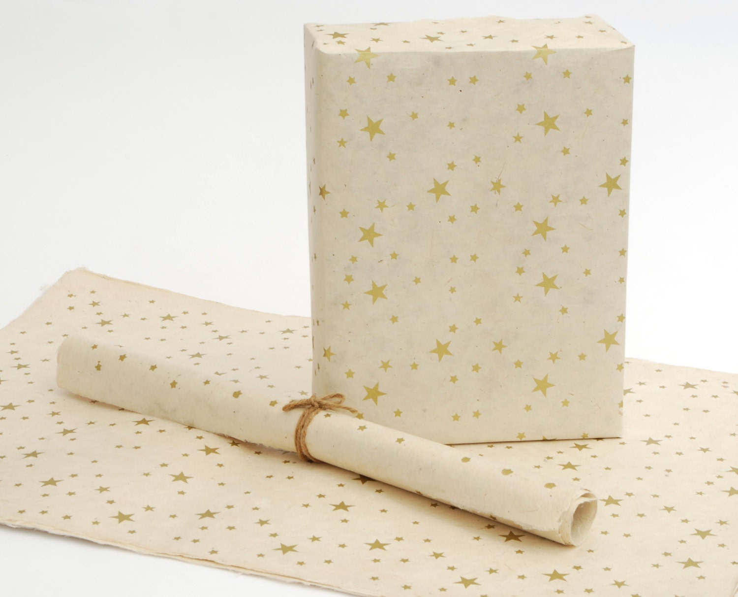 Lokta Wrapping Paper Gold Stars on Natural Hand Made and Fair | Etsy