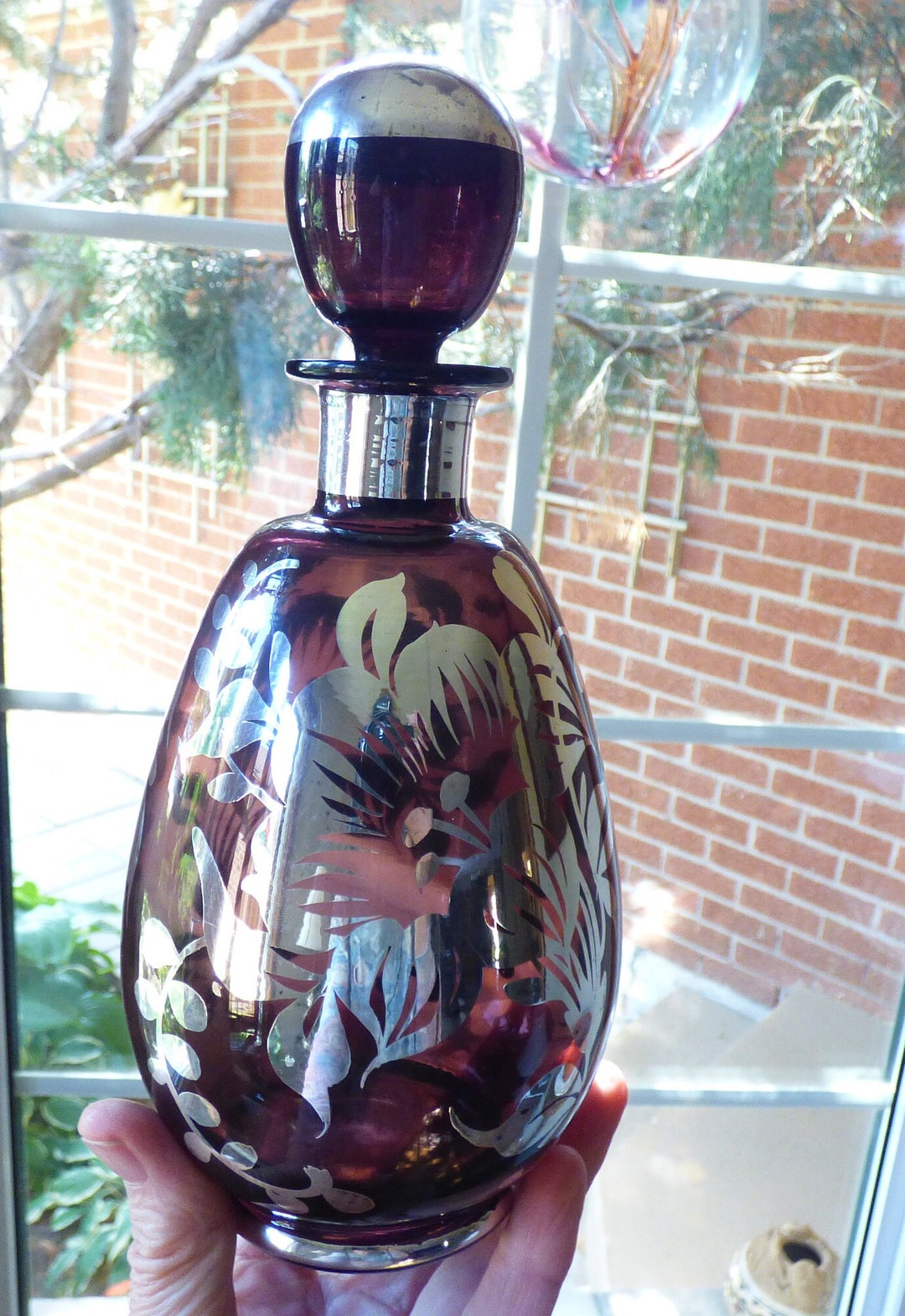 Sterling Overlay - Venetian Amethyst Glass - Potion Bottle - Small ...