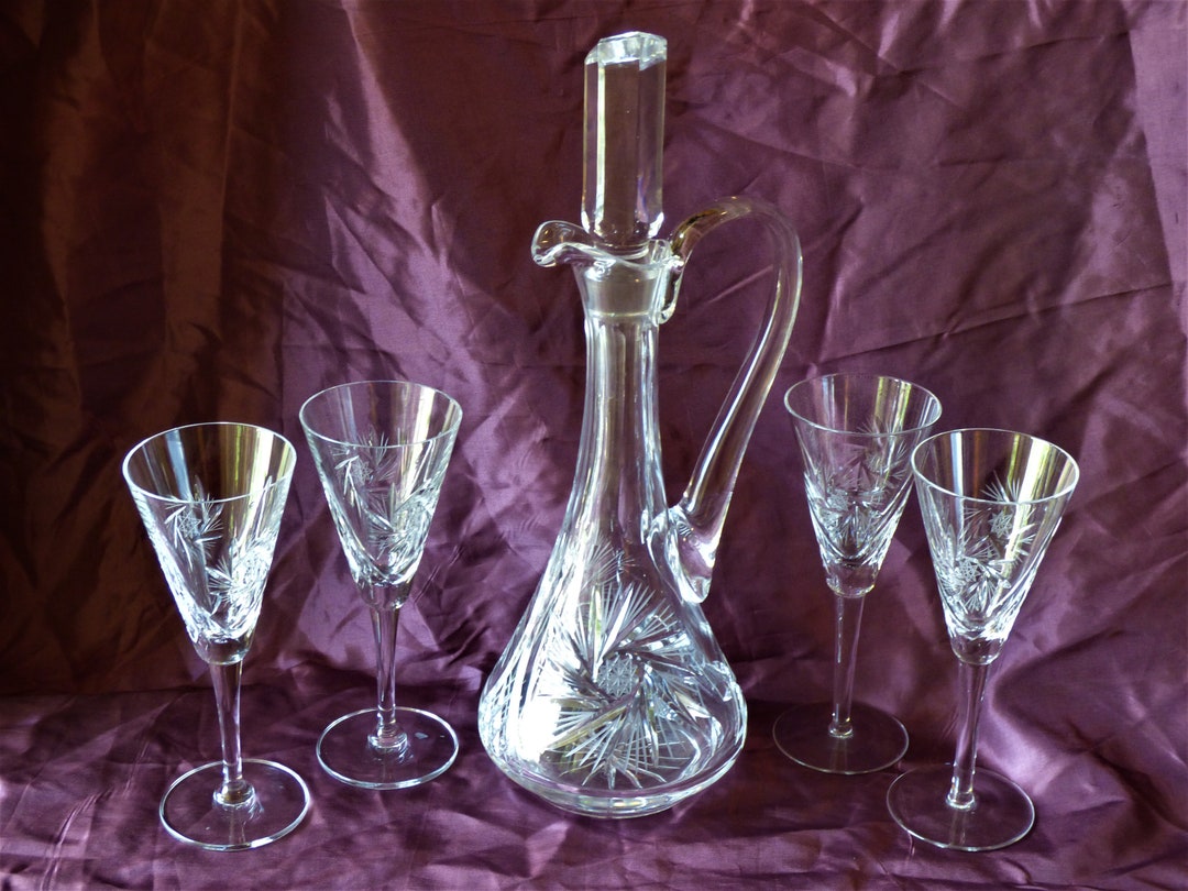 Bohemian cut Pinwheel Crystal Decanter set Pinwheel crystal wine flutes ...