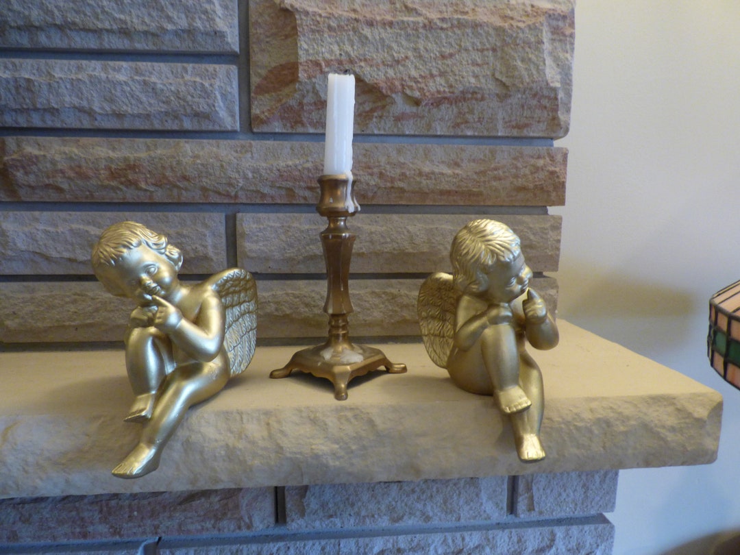Pair Vintage Caffco Angels - Sit on Shelf Angel Figures - Cherub Angel ...
