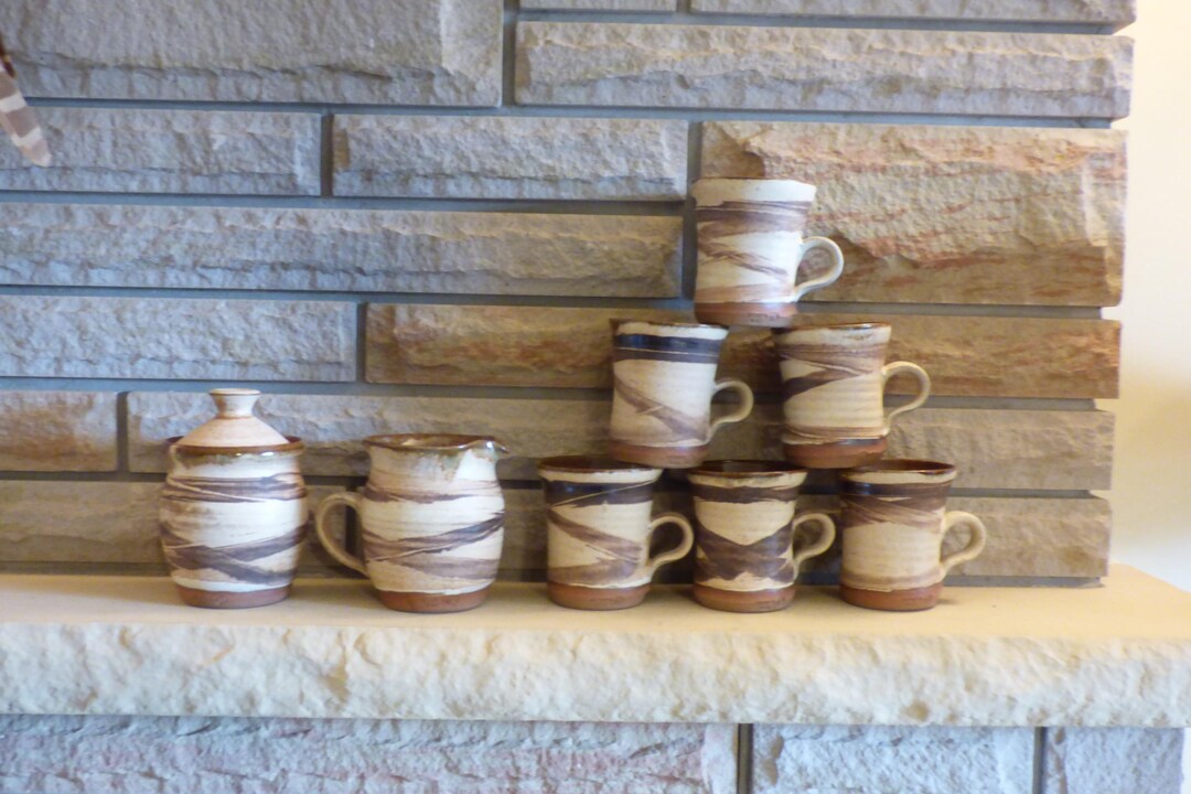 Barry Jeeves PEI Studio Pottery Hand Thrown Coffee Mug Set With Large ...